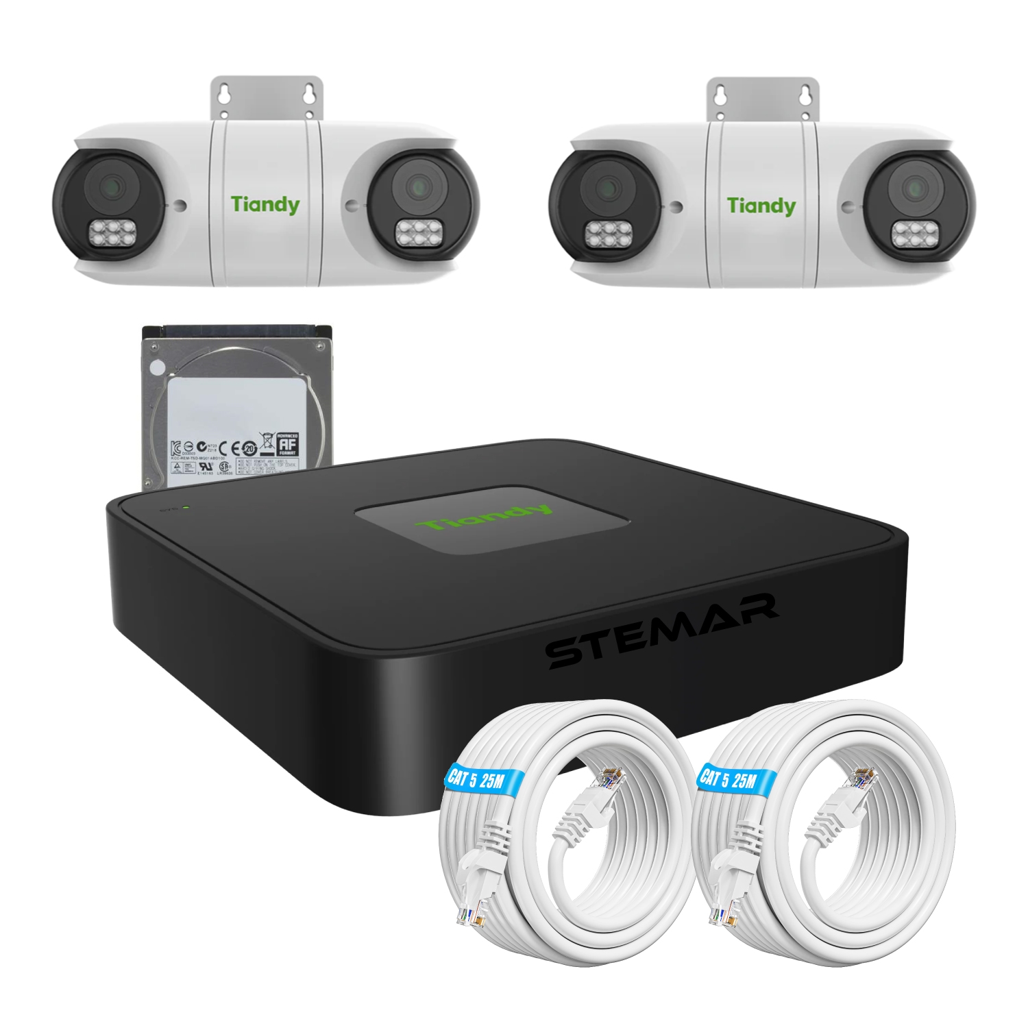 Tiandy 8-Channel PoE NVR Kit with 2 × OMNI Dual-Lens Cameras & 1TB HDD - Stemar Shop